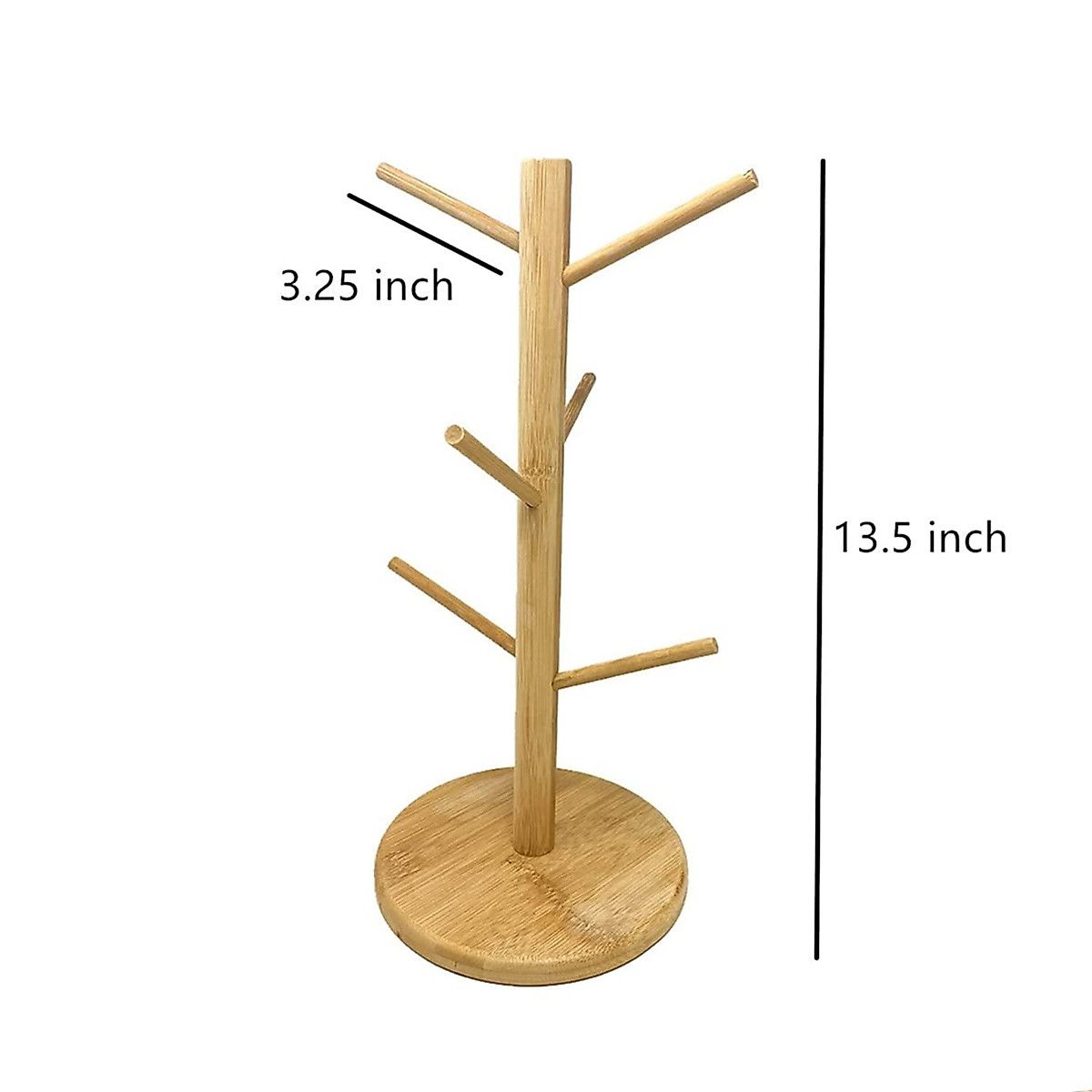 Tsyware Bamboo Wood Mug Rack Tree, Organic Bamboo Mug Holder, Mug Hook, Removable Mug Stand,Coffee Tea Cup Dryer with 6 Hooks，Decoration Counter Coffee Bar Accessories
