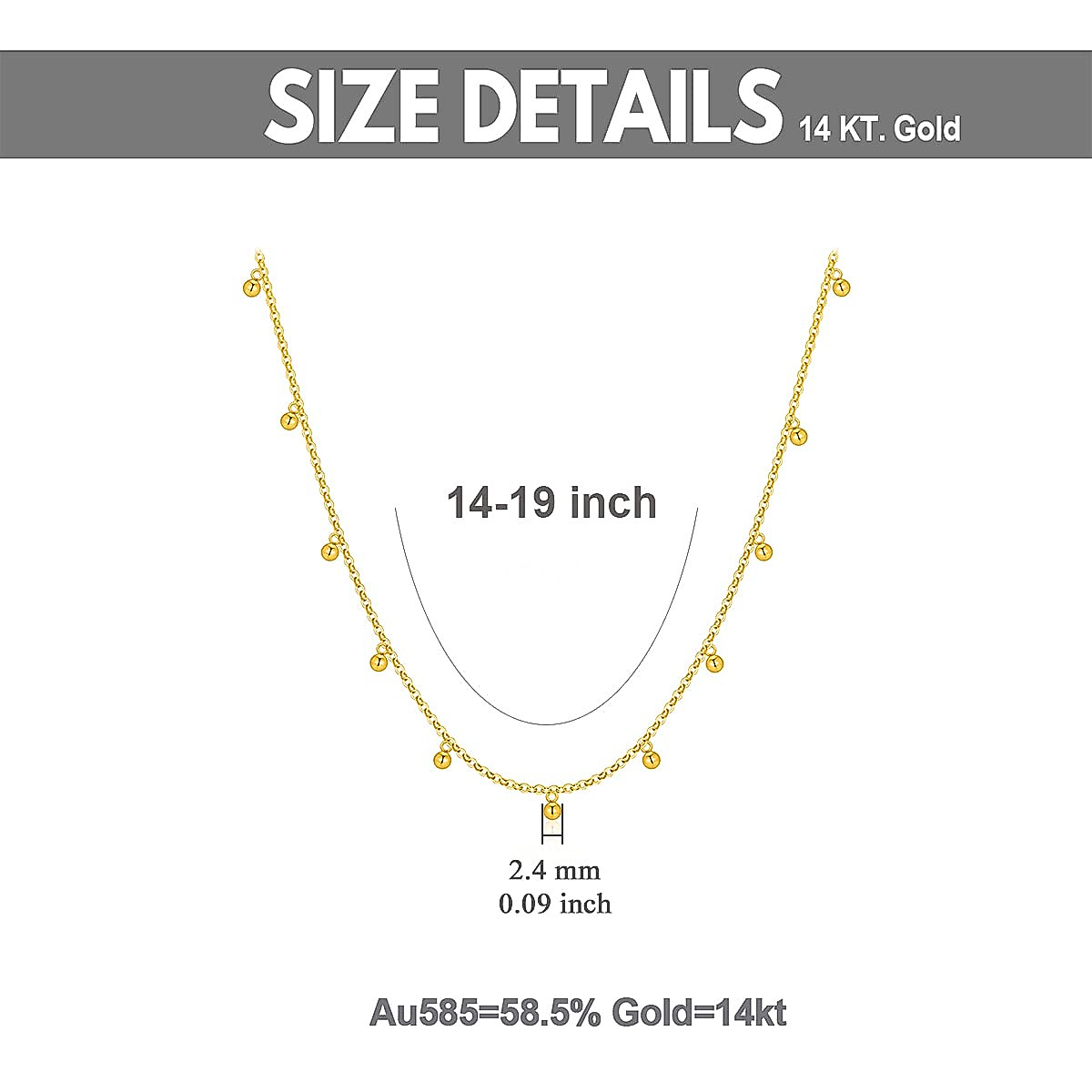 SISGEM Real 14k Gold Choker Necklace for Women, 14kt Chain with 18k Balls, Dangle Bead Jewelry Gift for Her, 14-19 Inch