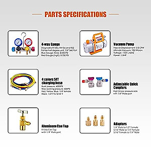 BACOENG Professional Vacuum Pump & Manifold Gauge Set - HVAC A/C Refrigeration Kit - Diagnostic R12 R22 R134a R410A - w/Case