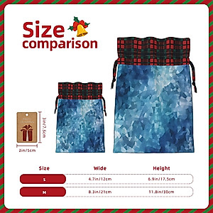 Christmas Gift Bags with Drawstring Burlap Gift Bags Abstract color Blue Christmas Linen Bags for Xmas Party Candy Bags with Cards Xmas Reusable Wrapping Bags Christmas Linen Treat Bags for Holiday