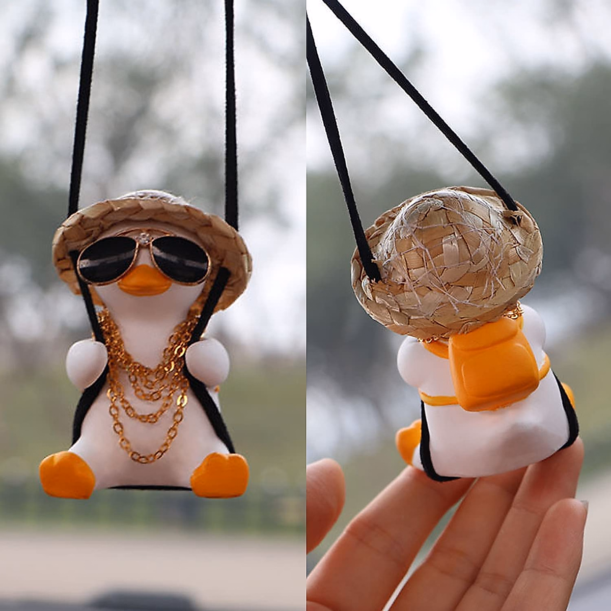 Swinging Duck Car Hanging Ornament, Cute Car Hanging Accessories for Rear View Mirror, Car Pendant Sunglasses Duck Hanging Swing