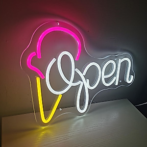 Open Neon Sign White, Open Neon Sign For Home Bar Decor, Open Neon Sign Custom For Ice Cream Store Decoration With USB Operated (15.7x11in)