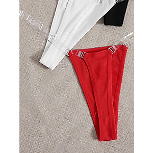 Verdusa Women's 3 Pack Clear Strap Thong Panties Invisible G String Black Red White M