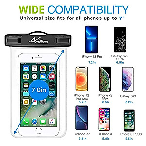 MoKo Waterproof Phone Pouch 2Pack, Underwater Phone Case Dry Bag with Lanyard Compatible with iPhone 14 13 12 11 Pro Max X/Xr/Xs Max/SE 3, Samsung S21/S10/S9, Note 10/9/8, Black+Black