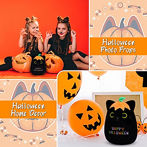 Leokawin Black Cat Stuffed Animal,8inch Black Cat Plush,Cute Black Cat Plush Toys with Pumpkin Hat,Cute Black Cat Plush Pillow Black Cat Plushies Birthdays Gifts for Kids