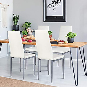 Giantex Set of 4 PU Leather Dining Side Chairs with Padded Seat Foot Cap Protection Stable Frame Heavy Duty High Back Design Dining Chairs for Kitchen Dining Room Home Furniture, White