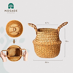 MOSADE 4FT Artificial Bird of Paradise Plant,Tall Fake Tropical Palm Tree with Woven Seagrass Basket, Realistic Faux Tree,8 Detachable Trunks Silk Plants for Modern Home Décor Indoor Office