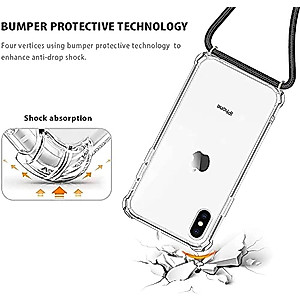YESPURE Crossbody Case for iPhone Xs,Phone Case for iPhone X, Clear Soft Slim TPU Shockproof Protective Cover for iPhone X/XS with Adjustable Black Neck Cord Lanyard Strap