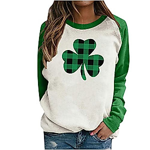 Women Shamrock Irish Pullover Shirts Long Sleeve Graphic Sweatshirt Saint Patricks Day 2023 Cute Clothes Blouses