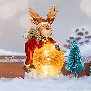 Christmas Reindeer Figurine Lights - Light up Reindeer Christmas Decor Sculpture Carrying Magic Orb, Waterproof Resin Elk Ornaments for Patio Balcony Lawn Porch Yard Garden Indoor