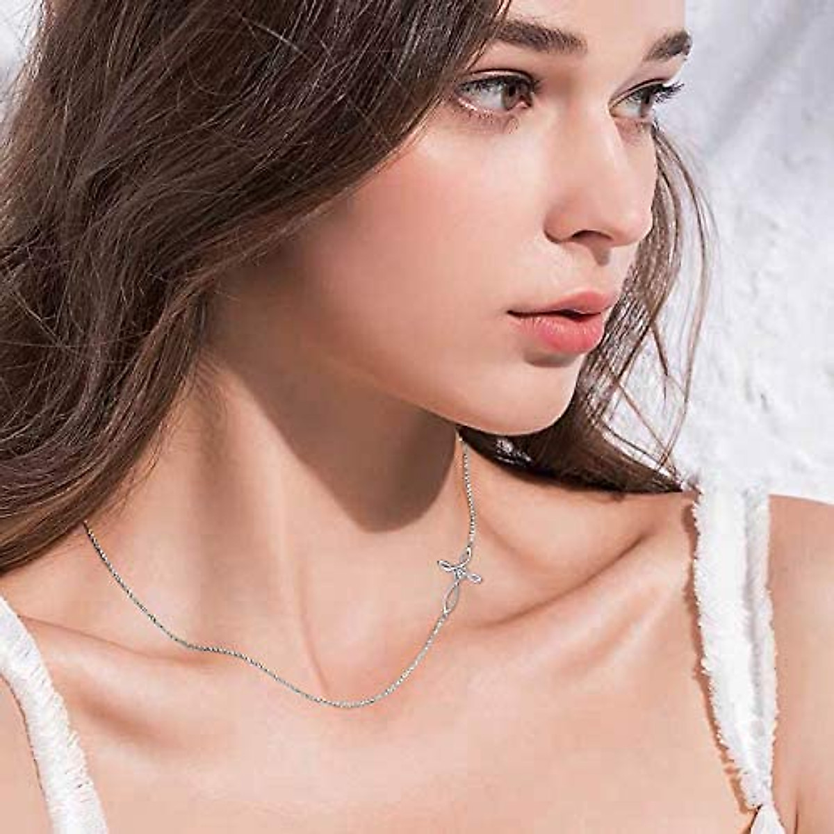 EVER FAITH 925 Sterling Silver CZ Jewelry Religious Church Sideways Celtic Knot Cross Choker Necklace for Women