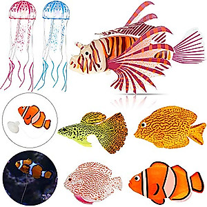 Weewooday 7 Pieces Artificial Glowing Fish 5 Styles Colorful Fake Fish Glowing Effect Aquarium Decor Floating Ornament Simulation Jellyfish for Fish Tank Decoration