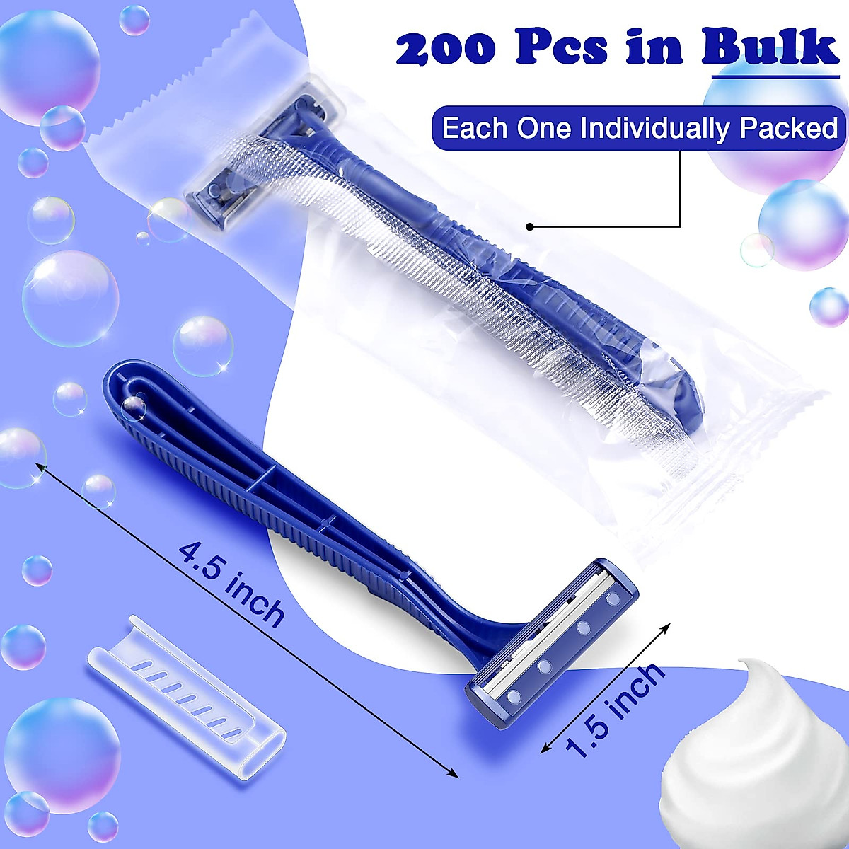 200 Pieces Disposable Razor Bulk for Men Individually Wrapped Twin Blades Shaving Razor Mens Razors for Shaving Safety Hotel Guest House Travel Home Use Portable, Blue