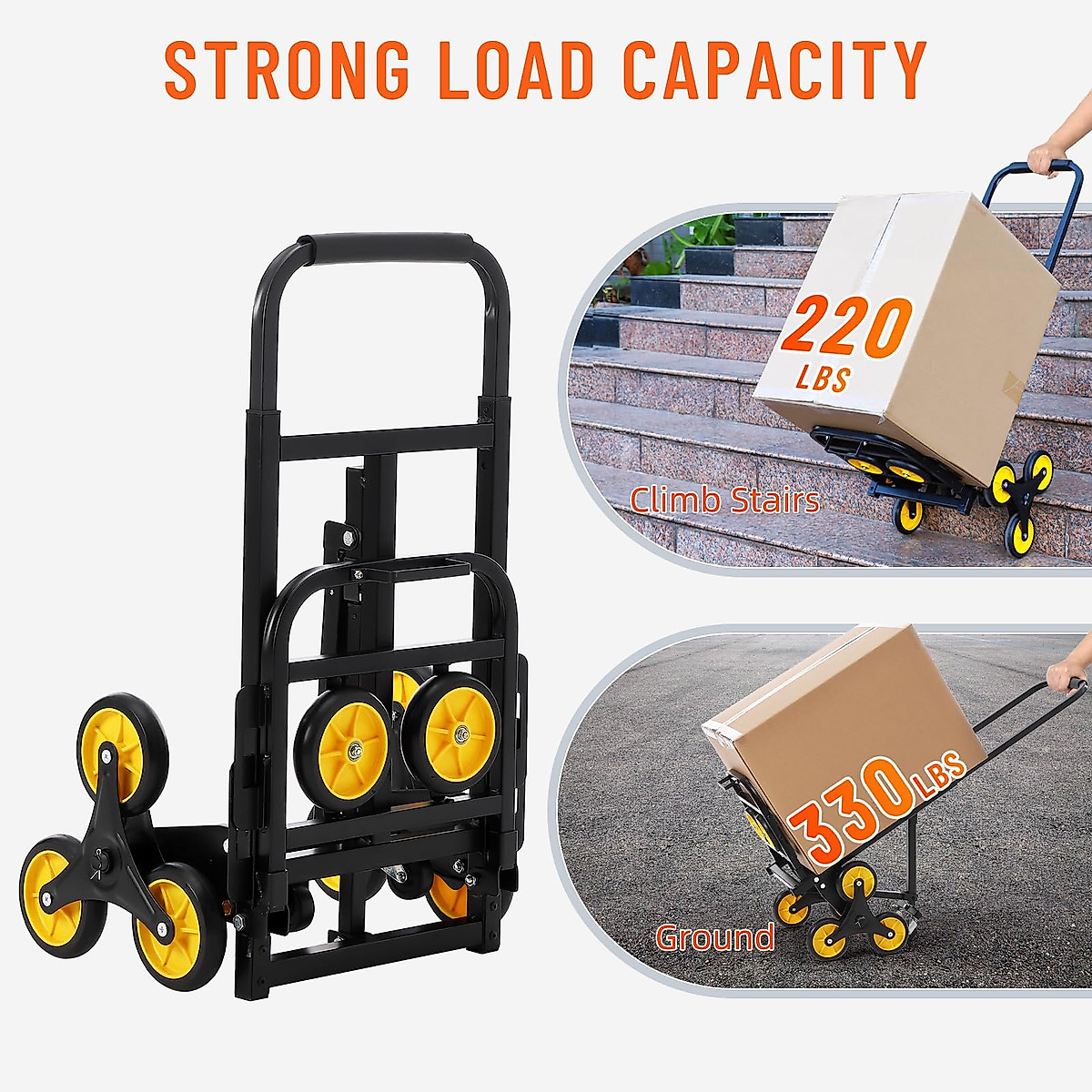 Climber Hand Truck Dolly, Stair Climbing Cart Folding Grocery Cart Dolly Cart, Heavy Duty 330 LB Trolley Cart with Telescoping Handle & 10 Wheels for Moving Logistics Warehouse