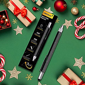 7 in 1 Multitool Pen, Multitool Tech Tool Pen for Men, Aluminum Construction Tools Gadget Stocking Stuffers Gifts for Dad Husband Father - Black