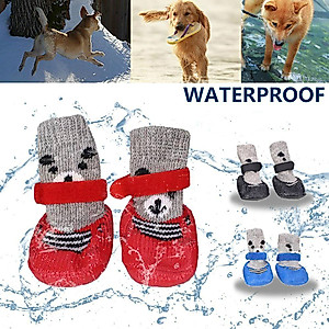 Dog Cat Boots Shoes Socks with Adjustable Waterproof Breathable and Anti-Slip Sole All Weather Protect Paws(Only for Tiny Dog) (L, Red)