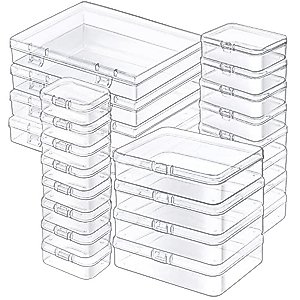 Jutieuo 24 Pack Mixed Sizes Rectangular Mini Plastic Containers Clear Plastic Storage Boxes with Hinged Lids and Labels Empty Beads Organizers for Small Items Art Craft Jewelry Projects
