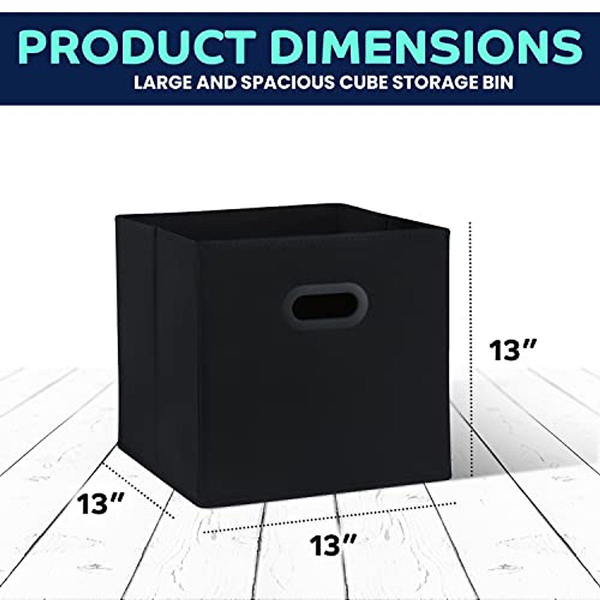 Pomatree 13x13x13 Storage Cube Bins - 6 Pack | Large and Sturdy, Dual Plastic Handles | Cube Storage Bins | Foldable, Closet and Storage Fabric Bin Baskets | Home and Office Organizers (Black)