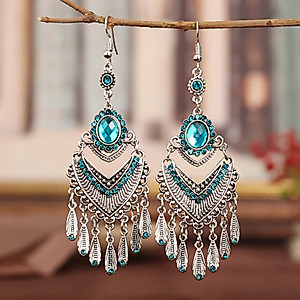 Women Dangle Earrings, 1 Pair Hook Earrings Vintage Ethnic Style Elegant Hollow Delicate Drop Earrings for Travelling Drop Earrings Women Beauty (Colour Name : Green) (Red b)