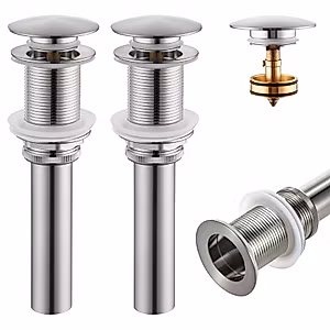 KOKOSIRI Pop Up Sink Drain with Strainer Basket, Brushed Nickel Bathroom Sink Drain with Detachable Hair Catcher Anti Clogging for Vanity Vessel Sink without Overflow, 2-Piece C1002BR-P2