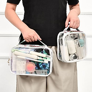 RunningBear Cartoon Christmas Truck Tree Clear Toiletry Bag 2 Pcs Cosmetic Bag Makeup Bag Travel Storage Pouch Set with Handle for Men Women Cosmetics Toiletries Travel Accessories