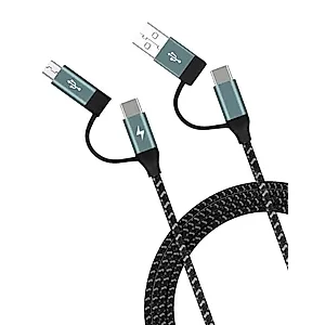MOMAX Multi USB C Fast Charging Cable, 4 in 1 USB C/USB A to USB C/Micro USB PD 60W Nylon Braided Multiple USB Cable Charge Adapter Connector for All Android, Data Transfer, QC Fast Charging (Grey)