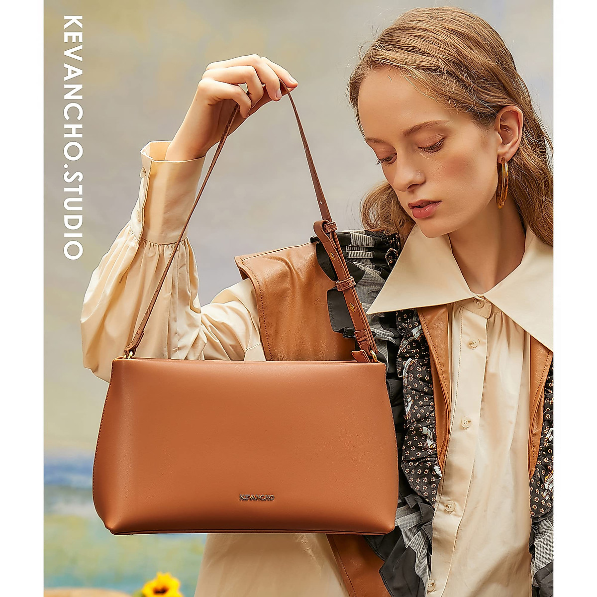 KEVANCHO Shoulder Bag for Women, Leather Purses and Handbags, Women's Fashion Tote Clutch Bag with Zipper (57 Brown)