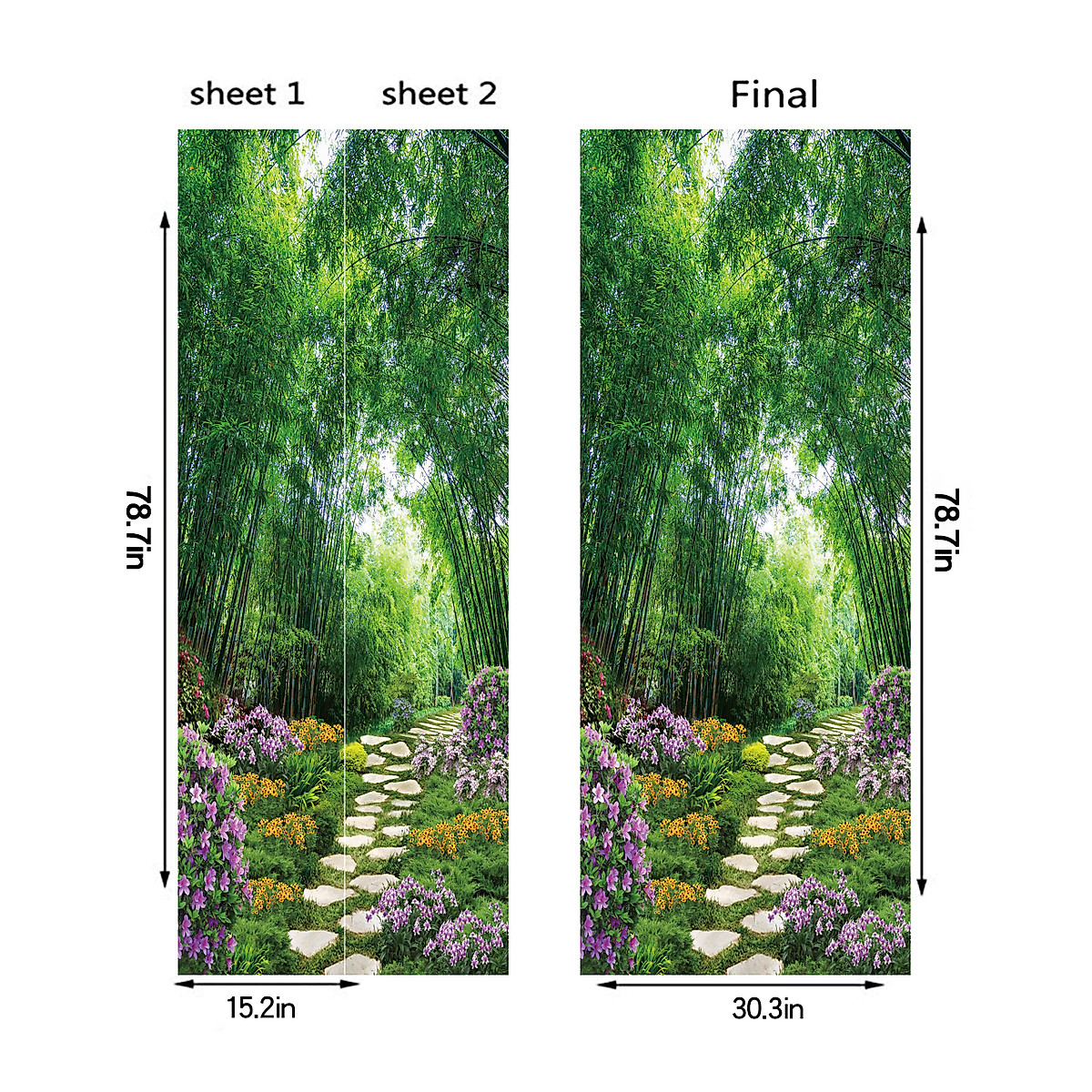 FLFK Door Sticker - Door Mural Peel and Stick, Removable Self-Adhesive Scenic Door Wallpaper for Home Decor, 30.3 "W x 78.7 "L, Set of 2 Sheets