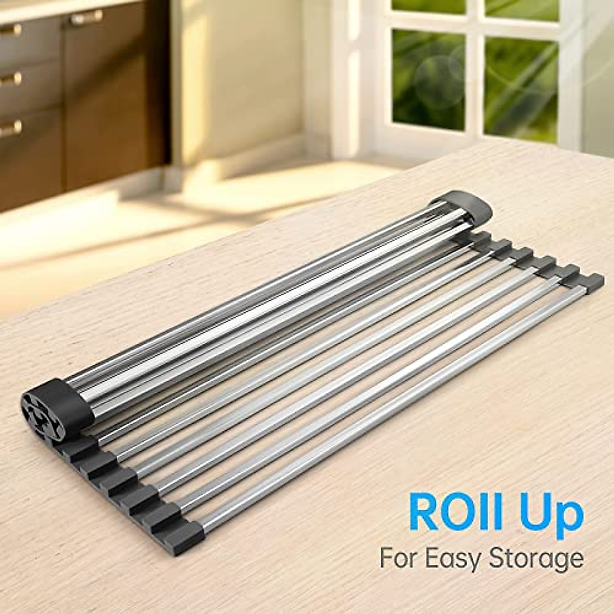 AOUAO Roll Up Dish Drying Rack,Multipurpose Stainless Steel Over The Sink Drainer Rack,Kitchen Portable Dish Rack (Square)