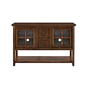 Walker Edison Charlotte Classic Glass Door Storage Buffet, 52 Inch, Walnut