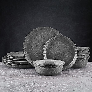 Pfaltzgraff Noah 12 Piece Dinnerware Set, Service For 4, Gray