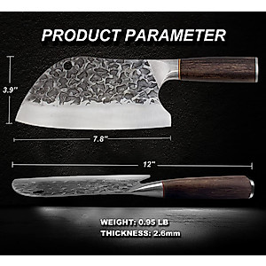 Forged Serbian Chefs Knife - Meat Cleaver Butcher Knife - Chinese Bone Cutting Knife - Razor Sharp High Carbon Steel for Meat and Vegetable Cutting