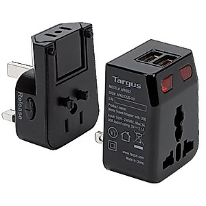 Targus World Travel Power Adapter with Dual USB Charging Ports for Laptop, Phone, Tablet, or Other Mobile Device (APK032US)