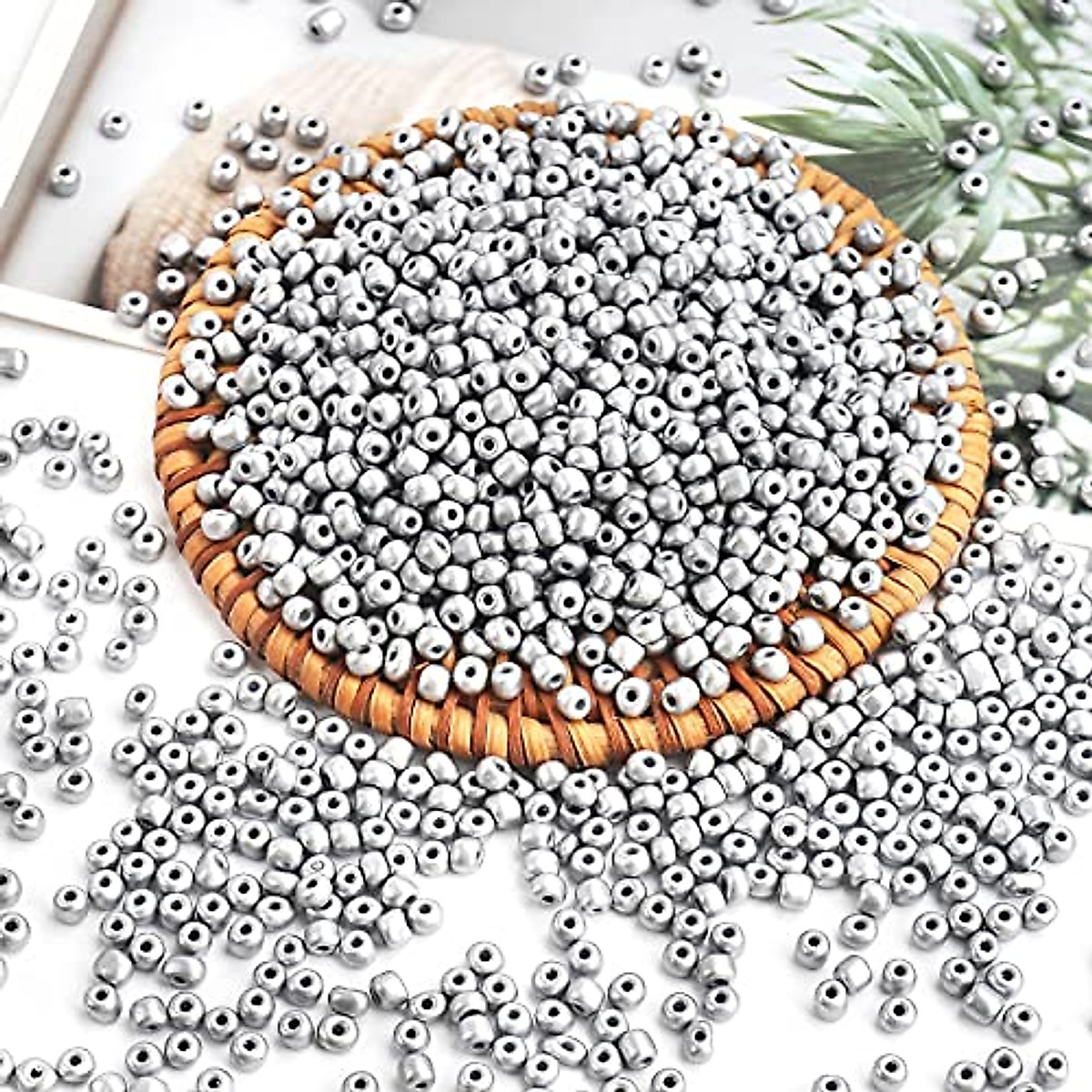 Glass Seed Beads 150Gram 2mm 12/0, 10000pcs Antique Silver Loose Pony Beads Mini Opaque Spacer Beads for Ring Bracelet Earring Necklace Jewelry Making DIY Art Crafts