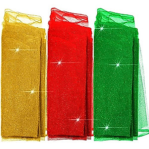 3 Pieces Christmas Artifact Glitter Tulle 10 Yard x 54 Inch Green Red Tulle Rainbow Fabric Bolt Colorful Decorative Tulle for Christmas Wedding Decoration Table Runner Chair Bow Making DIY Craft