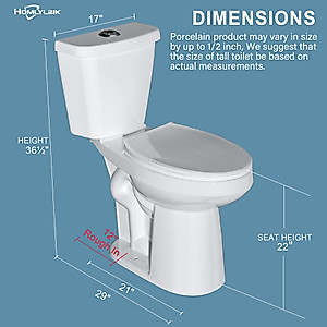 HOMLYLINK 21 Inch Extra Tall Toilet for Seniors, Elongated High Toilet, Comfort Bowl Height Toilet for Bathroom, Two-Piece Dual Flush 1.1/1.6 GPF, 12” Rough In,White, Elongated Oval Bowl