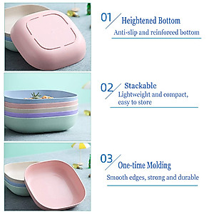 NA 6 PCS 5.7inch/14.5cm Square Lightweight Wheat Straw Plates, Deep Dinner Dishes, Camping Dinnerware for Serving pasta fruit (Purple)