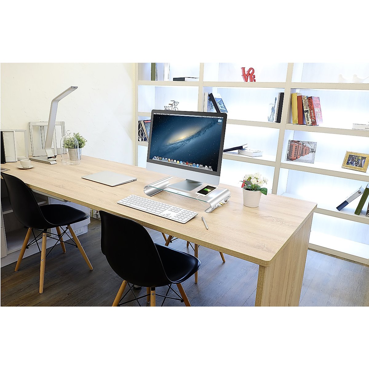 j5create Monitor Stand with 3-port USB 3.0 HUB JUT325 | Aluminium Legs and Clear Tempered Glass Monitor Riser | Compatible with iMac/Windows/Chrome/Linux Laptop, Macbook