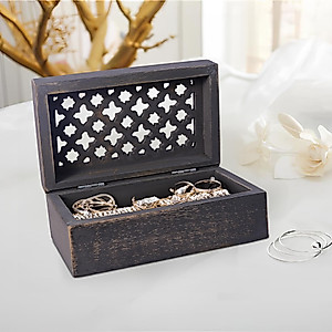 Mela Artisans Medium Keepsake Box with Hinged Trellis Lid - Distressed Dove | Wooden Decorative Box | Keepsake Memory Box | Mango Wood Storage Box | Store Trinkets, Cards & Stash | 7.5” x 4.5” x 3