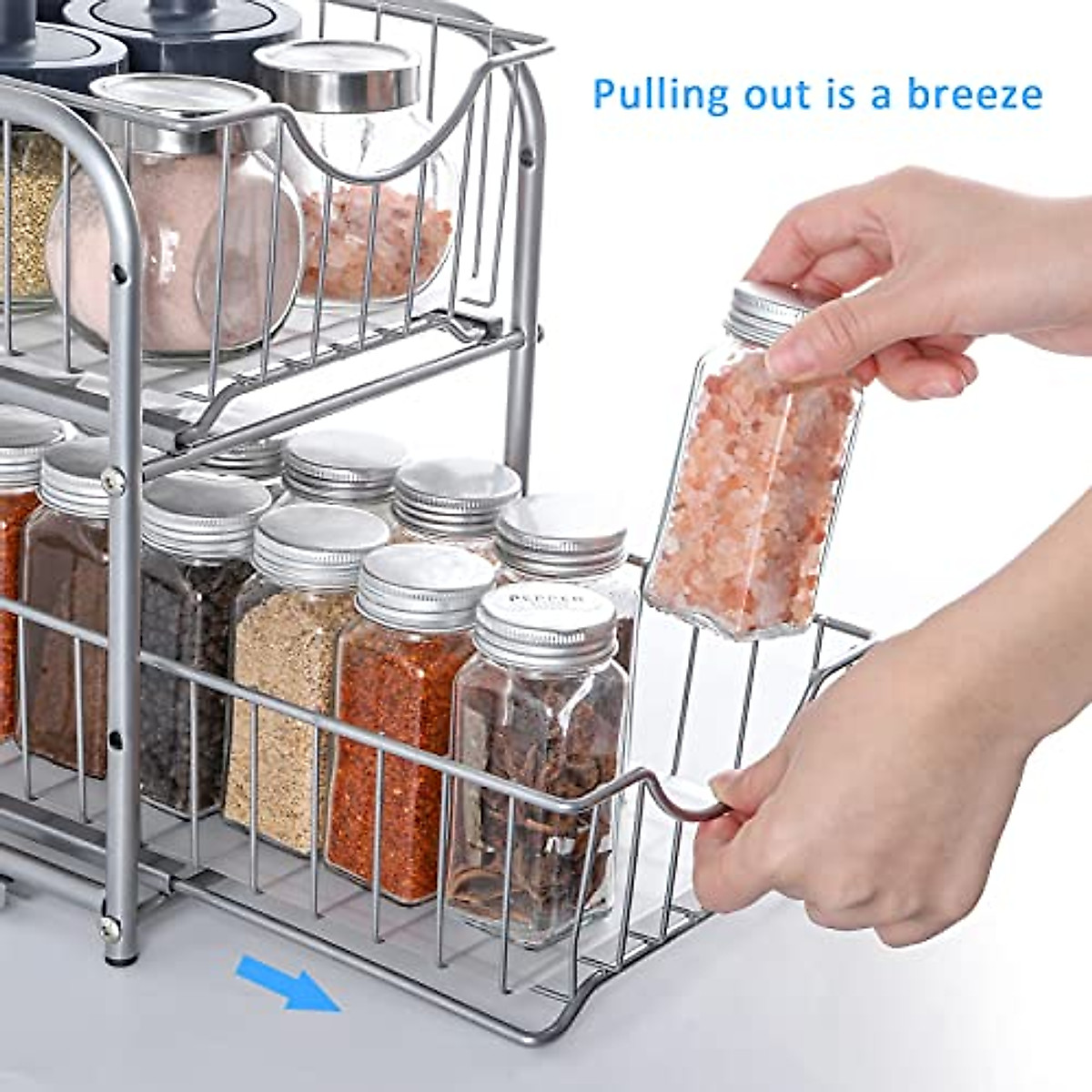 2 Pack - Stackable 2-Tier Under Sink Cabinet Organizer with Sliding Storage Drawer, Pull Out Cabinets Organizer Shelf Baskets, for Kitchen, Pantry, Under The Sink, Cabinet, Bathroom, Silver