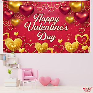 XtraLarge, Happy Valentines Day Banner - 72x44 Inch | Valentines Backdrops for Photography | Valentine Banner for Valentines Day Decoration | Happy Valentines Day Backdrop for Valentines Decorations