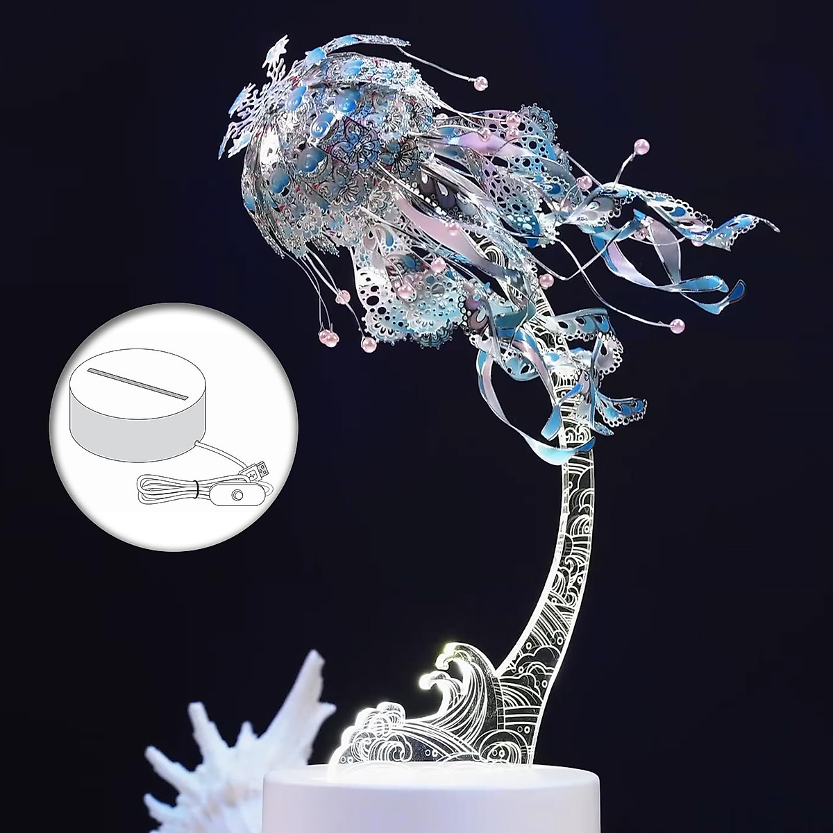 Piececool 3D Puzzles for Adults, Jellyfish Night Light with USB Plug, Ocean Animals 3D Metal Model Building Kits, Hobbies DIY Assembling Arts and Crafts Best Christmas Gifts