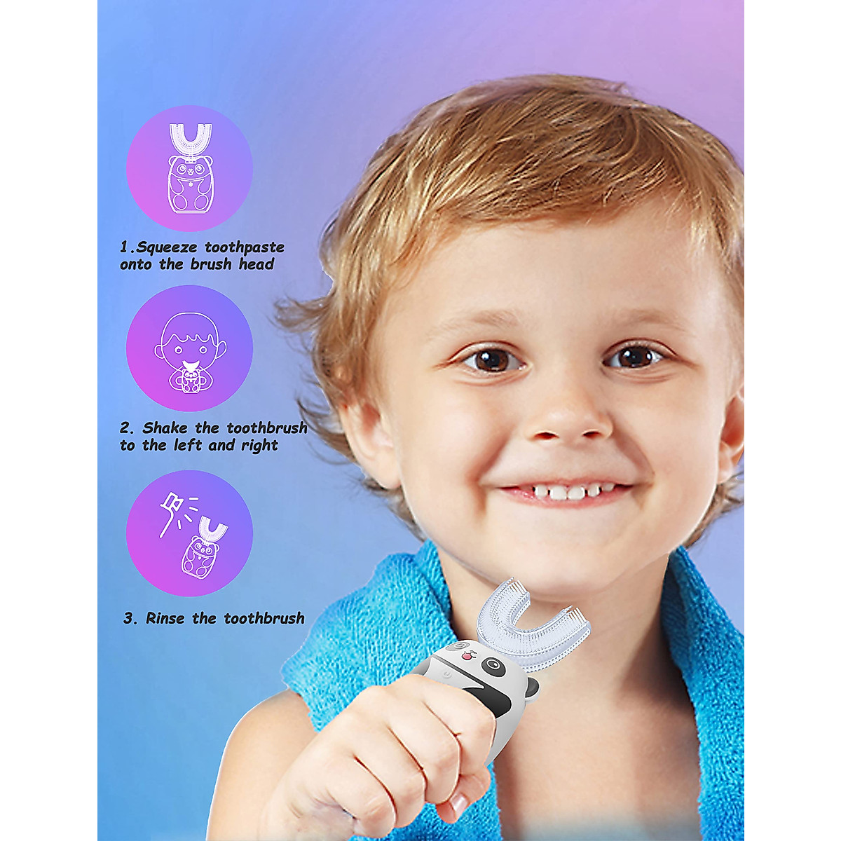 U Shaped Kid Electric Toothbrush Replacement Heads, 2PCS Kids Automatic Electric Toothbrush Replacement Heads, Food Grade Silicone Toddler Toothbrush Head for 2-6 Years Old