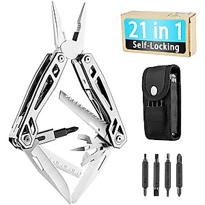 WETOLS Multitool, Gifts for Men, 21-in-1 Multi-Tools, Hard Stainless Steel Multi-Pliers, Foldable & Self-Locking, Multi-pliers Used as Knife, Bottle Opener, Screwdriver, Sickle etc, WE-182…