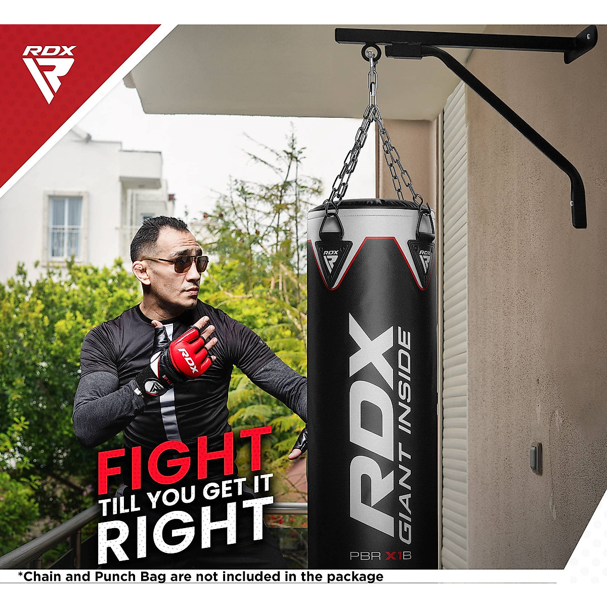 RDX Punching Bag Bracket Wall Mount Hanger, Iron Hook D-shackle Heavy Duty powder coated steel Hanging Stand, Home Boxing MMA Training Gym Fitness Indoor Outdoor Workout, 37CM Length, Holds Upto 130lb