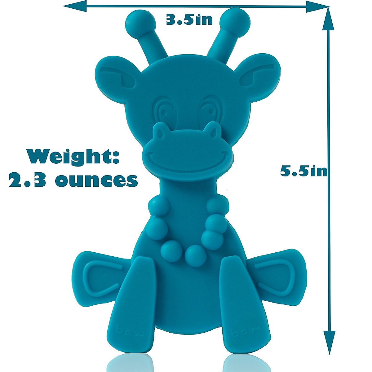 Baby Teething Toy Extraordinaire - Little Bambam Giraffe Teether Toys by Bambeado. Toy for Natural Teething Comfort and for Sore Gums - Gift for Baby Through to Infant - Cyan