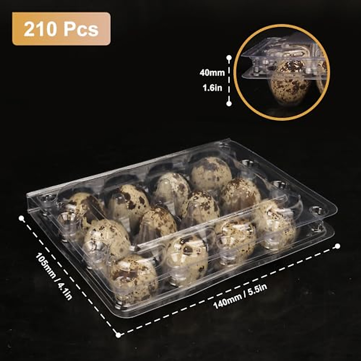 210 Pack Quail Egg Cartons, Clear Plastic Quail Egg Trays, Holds up to 12 Quail Eggs Securely - Your Ultimate Small Eggs Carton Holders for Bulk Storage and Display by KUKLIPJIM
