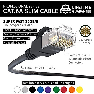 InstallerParts Ethernet Cable CAT6A Slim Cable UTP Booted 2 FT (10 Pack) - Black - Professional Series - 10Gigabit/Sec Network/High Speed Internet Cable, 550MHZ, 28AWG