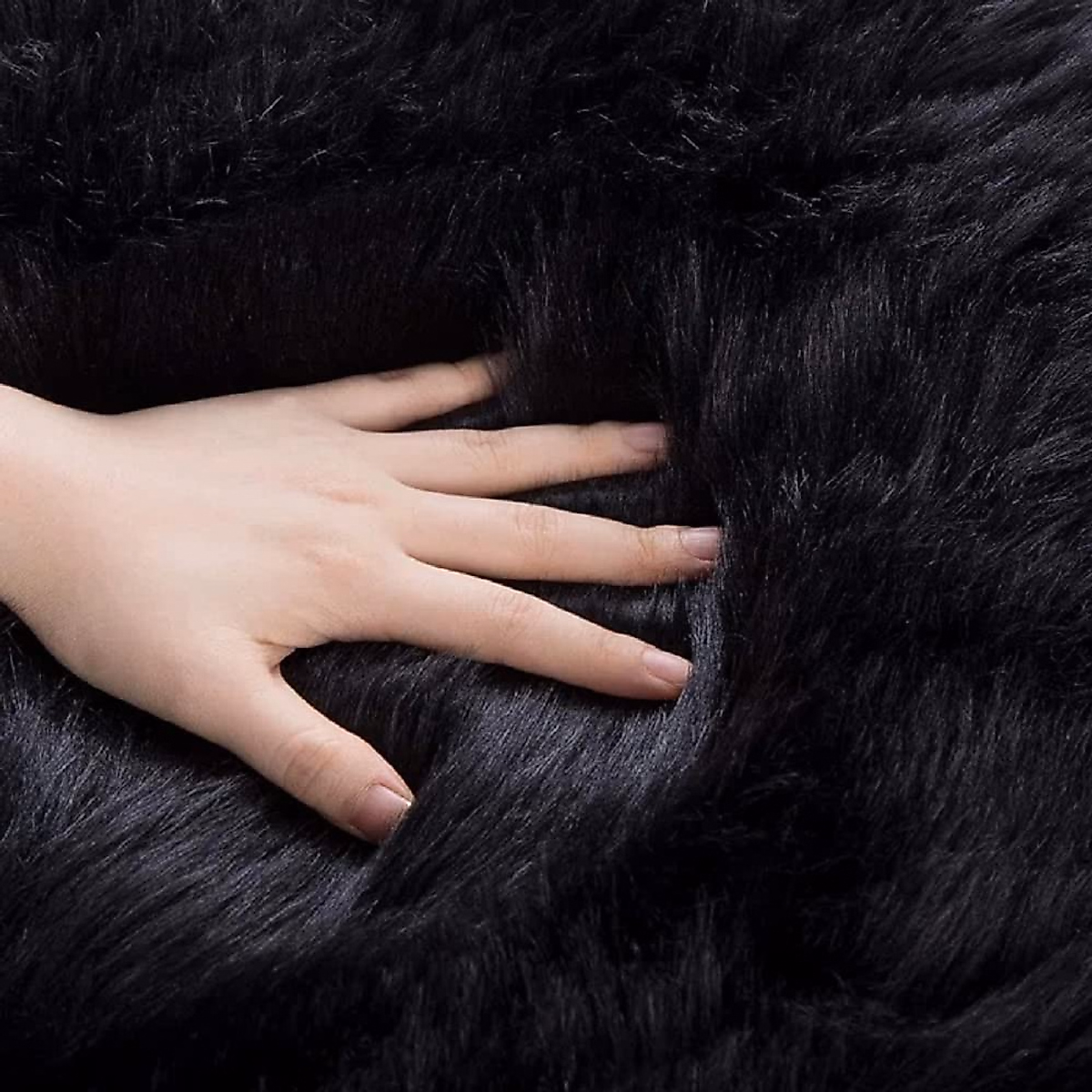ORINOVA Black Faux Sheepskin Washable Fluffy Fur Area Rugs for Bedroom Small Fuzzy Carpet for Living Room 2x3 Boho Nursery Rug