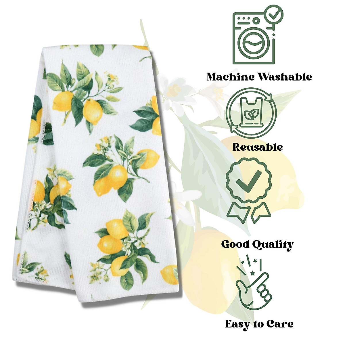BOSS CLASS Kitchen Towels Lemon Home 4Pcs Summer Spring Absorbent Tropical Bar Dish Hand Decoration Bathroom Towel 15x25in Drying Soft 100% Polyester Cooking Baking Gifts Set